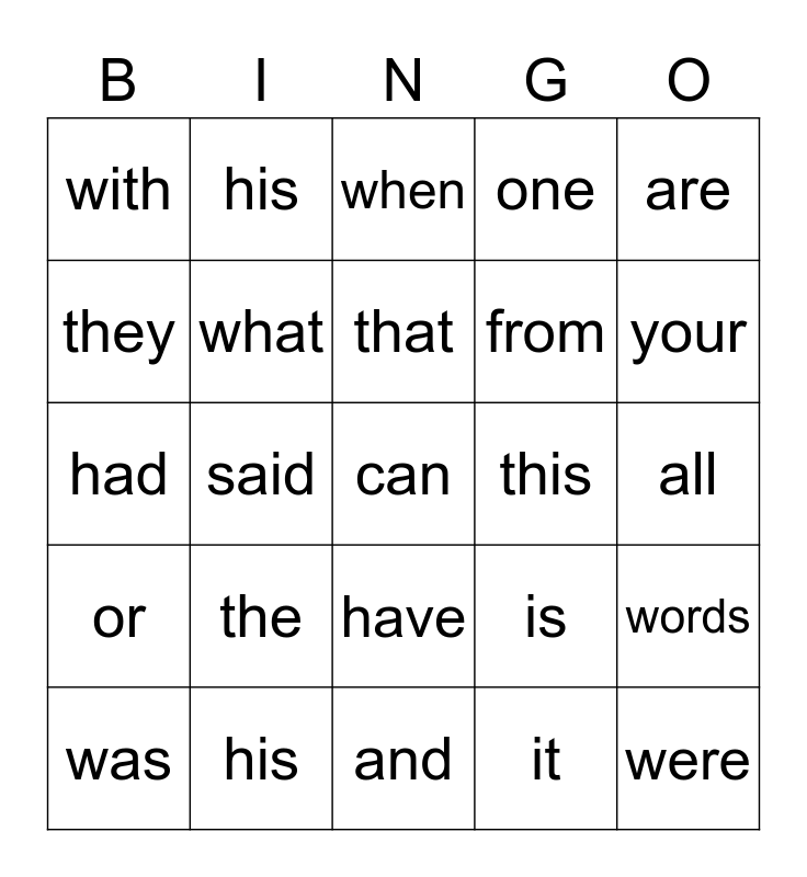 Fry's Sight Words 1-40 Bingo Card