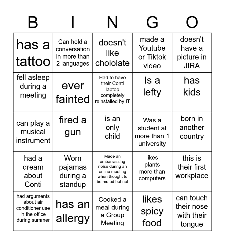 Untitled Bingo Card