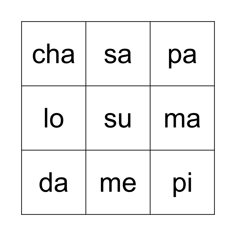 Loteria de Silabas Bingo Card
