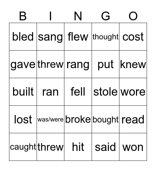 irregular verbs bingo Card