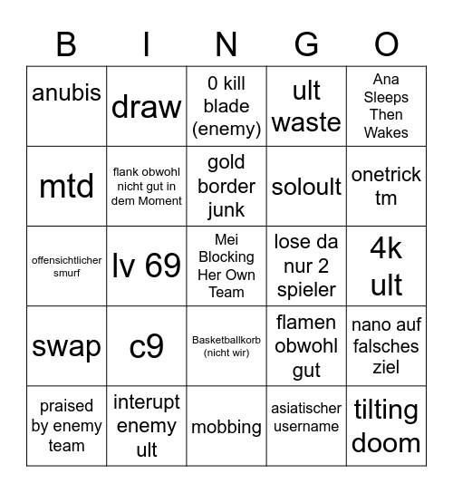 Overwatch Bingo Card