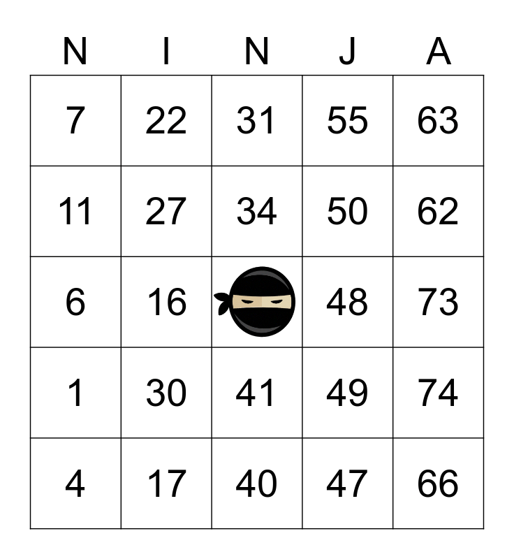 Code Ninjas Bingo Card