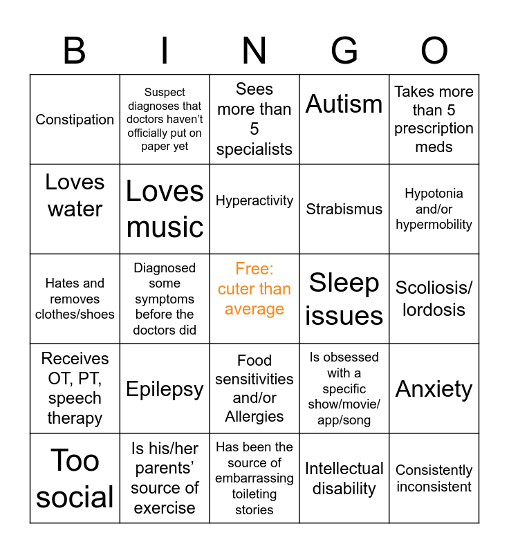 SHINE Symptoms Bingo Card