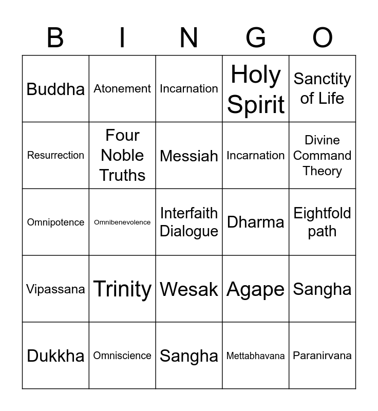 Key Words Bingo Card