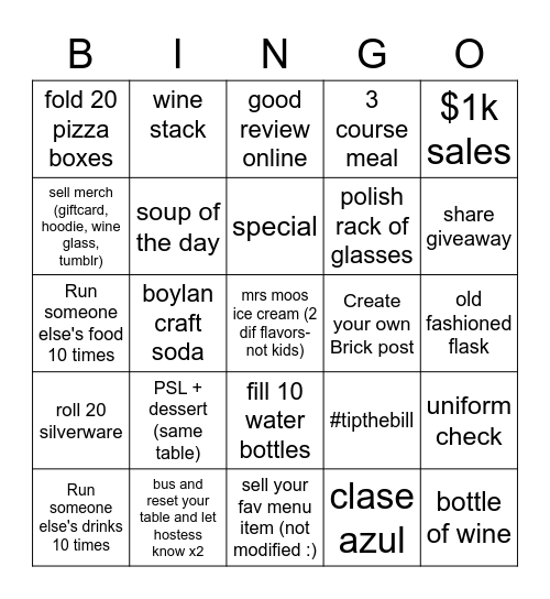Server Bingo Card
