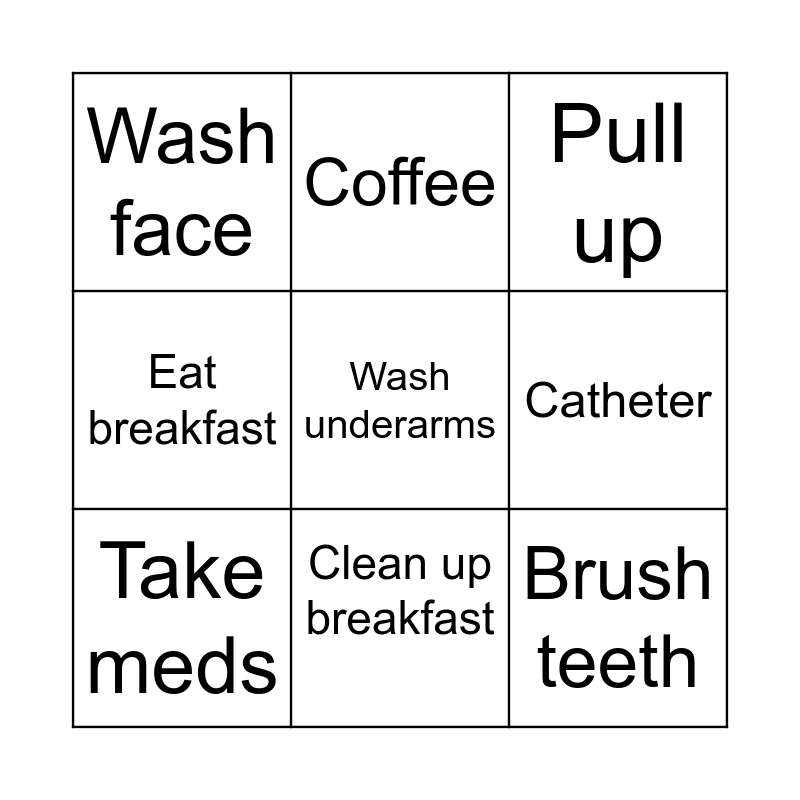 Morning routine Bingo Card