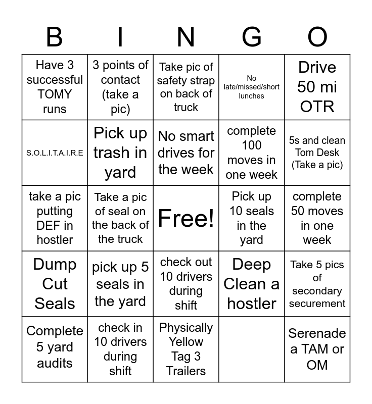 TOM TEAM Bingo Card