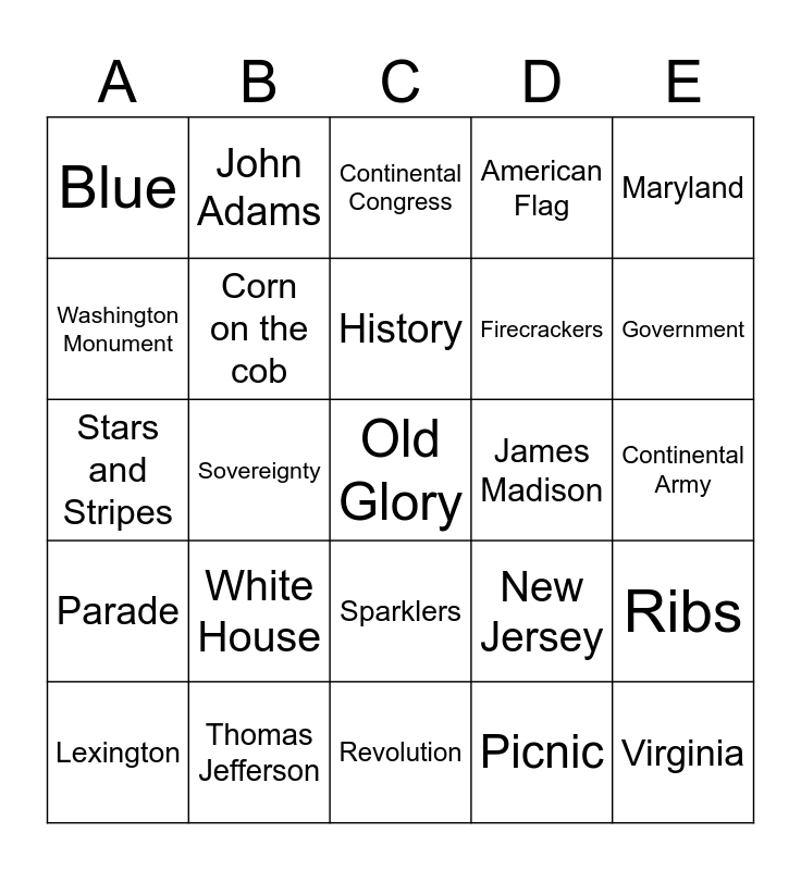 INDEPENDENCE DAY Bingo Card