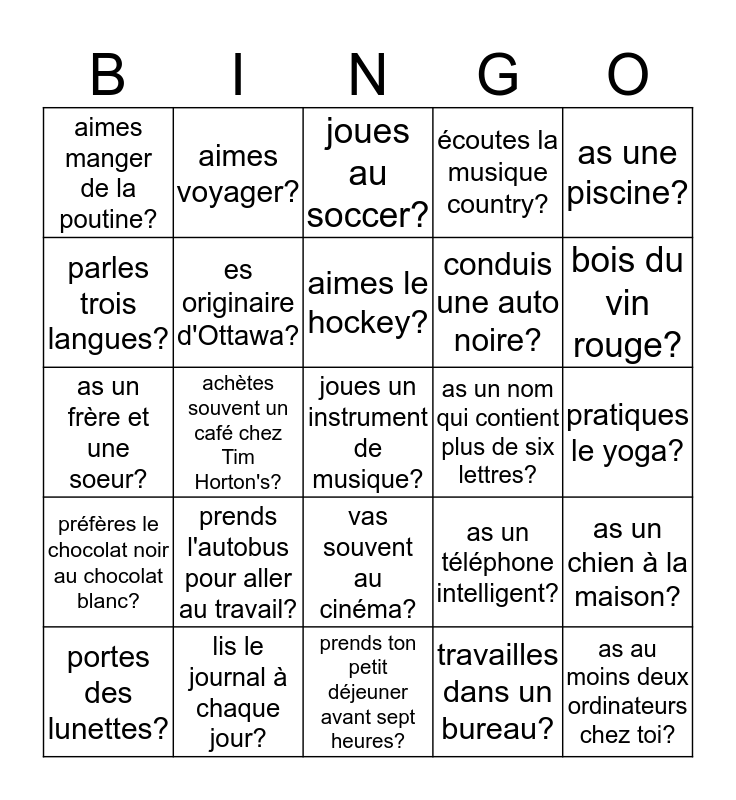 LE BINGO-AMITIES! Est-ce que tu Bingo Card