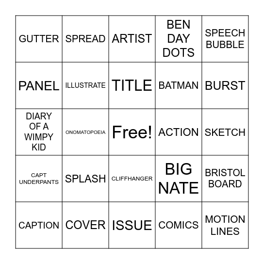 COMIC BOOK BINGO Card