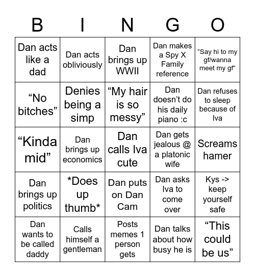 Daniel Bingo Card