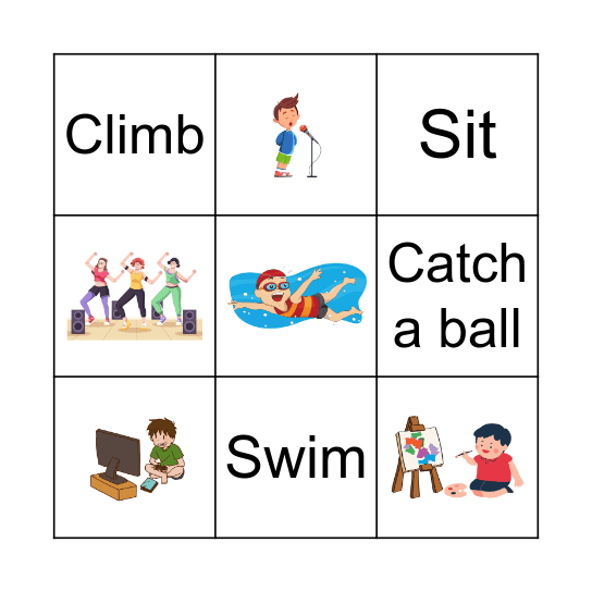 Actions Bingo Card
