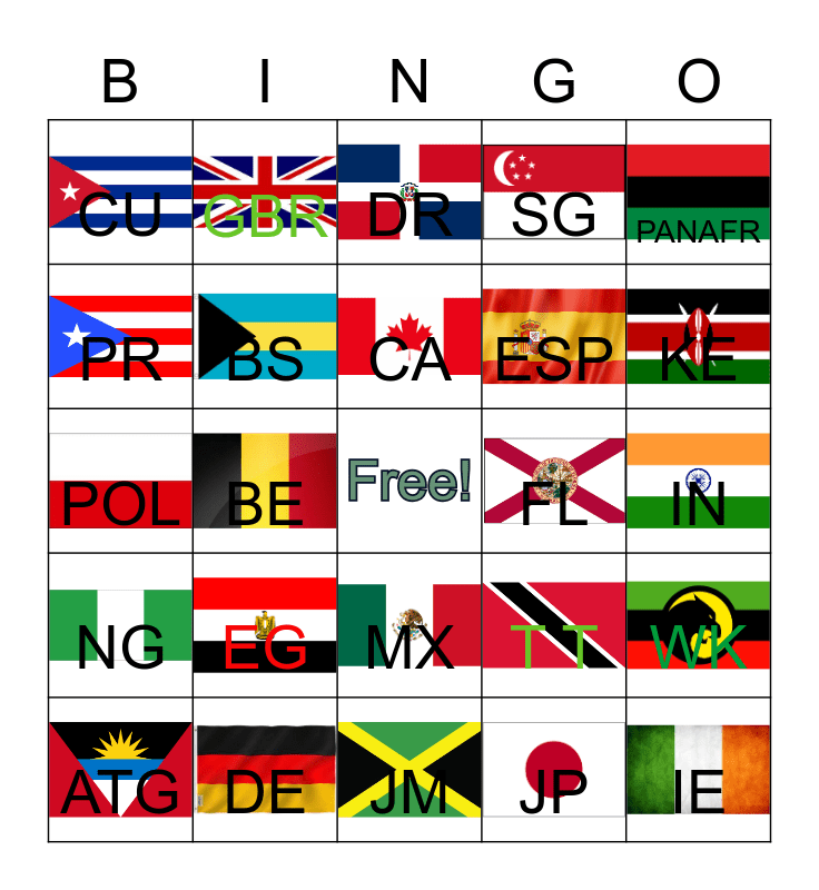 Country BINGO Card