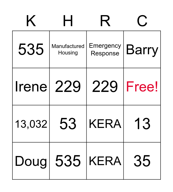 KHRC Bingo Card