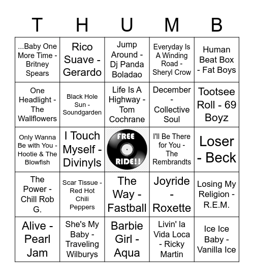 Living In The 90's Bingo Card