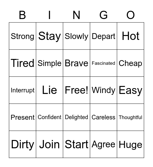 Antonyms Bingo Card