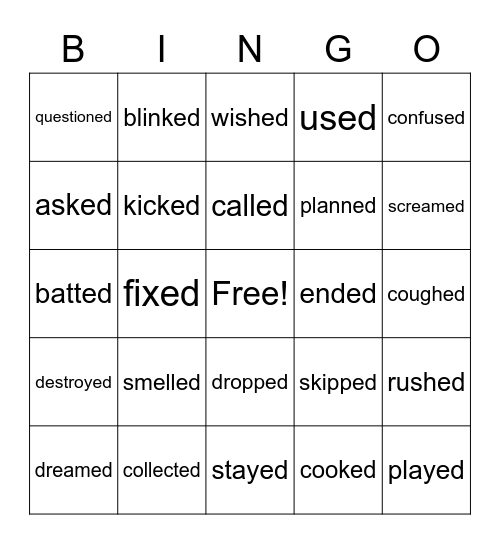 Past Tense Regular -ed Bingo Card