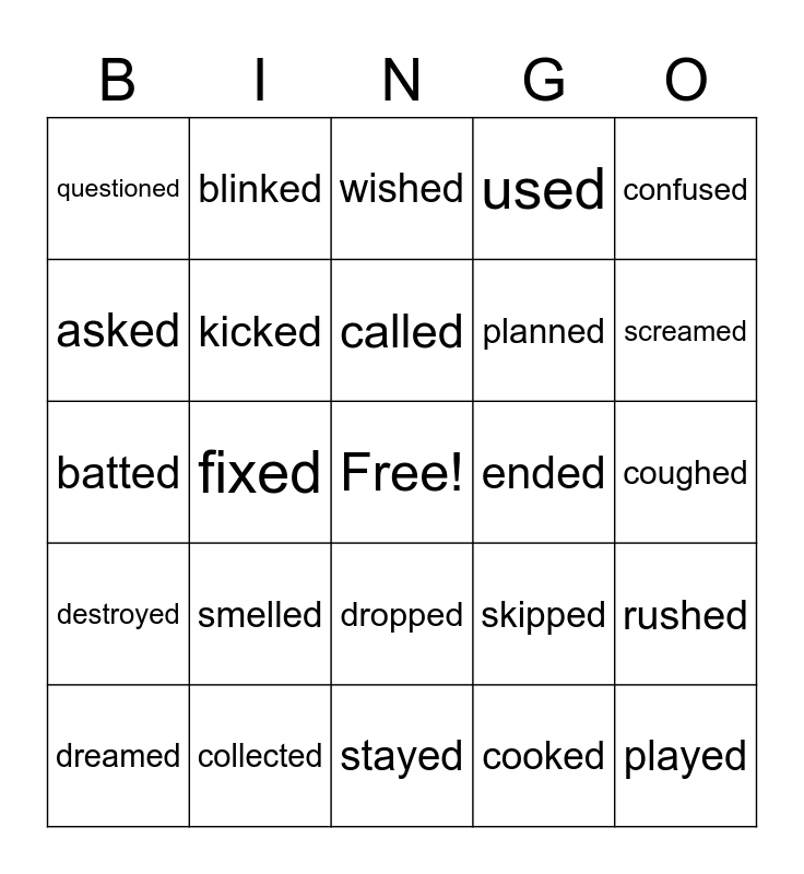 Past Tense Regular -ed Bingo Card