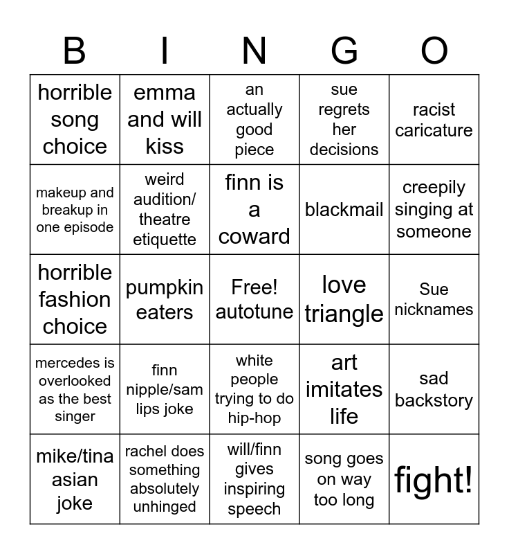 GLEE BINGO Card