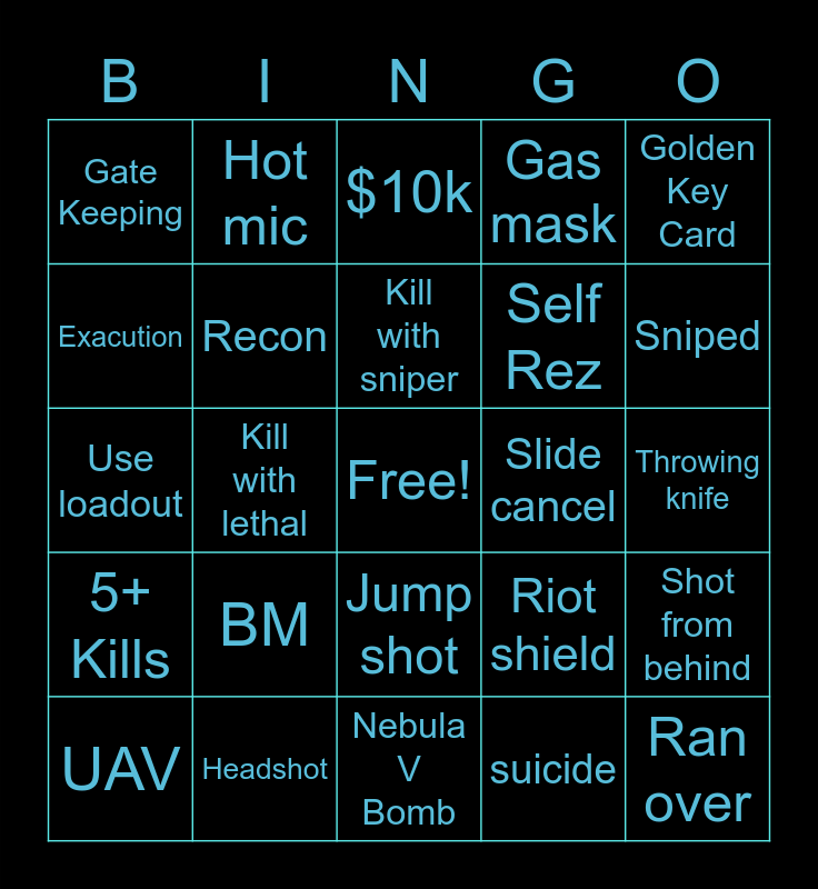 Warzone Bingo Card
