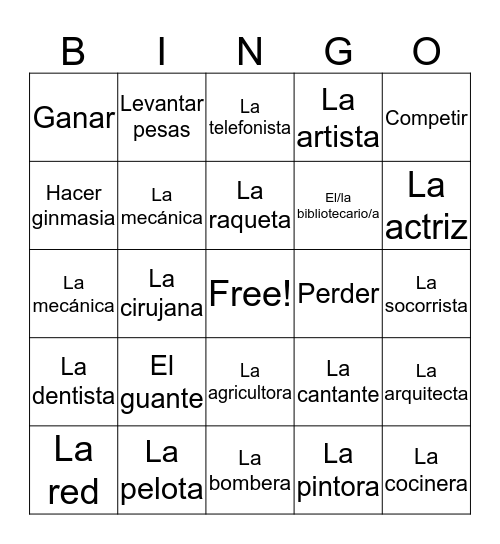 Spanish 2 Chapter 6 Bingo D Bingo Card