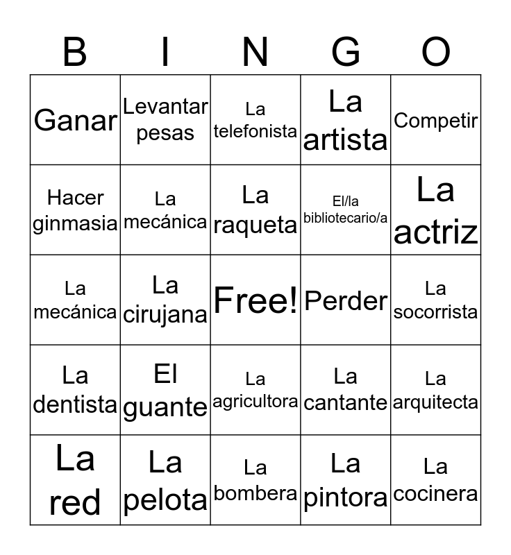 Spanish 2 Chapter 6 Bingo D Bingo Card