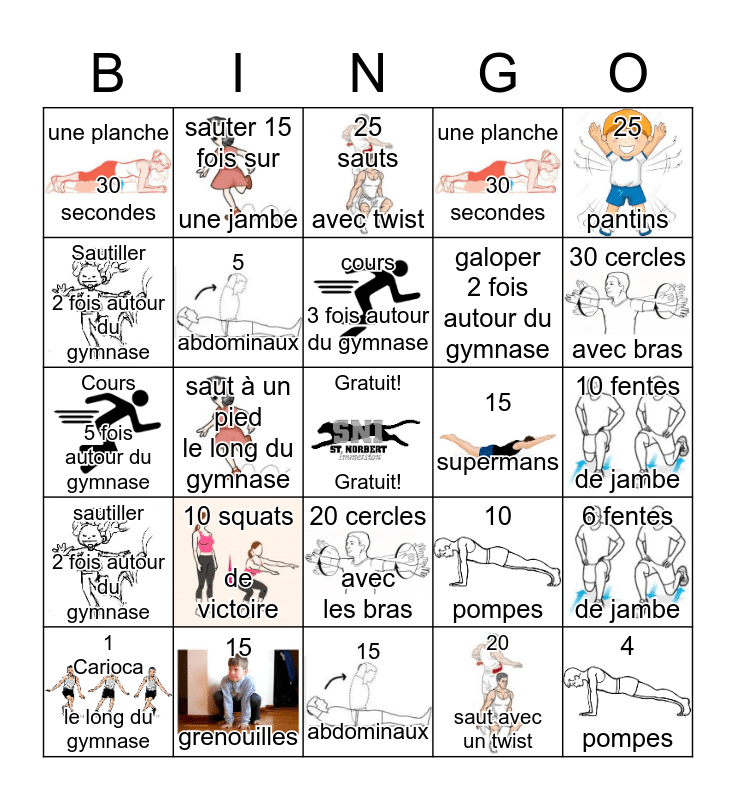 BINGO AU GYMNASE Bingo Card