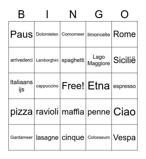 Italië Bingo Card