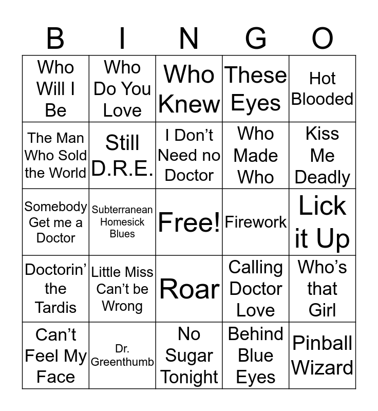 The Doctor Bingo Card
