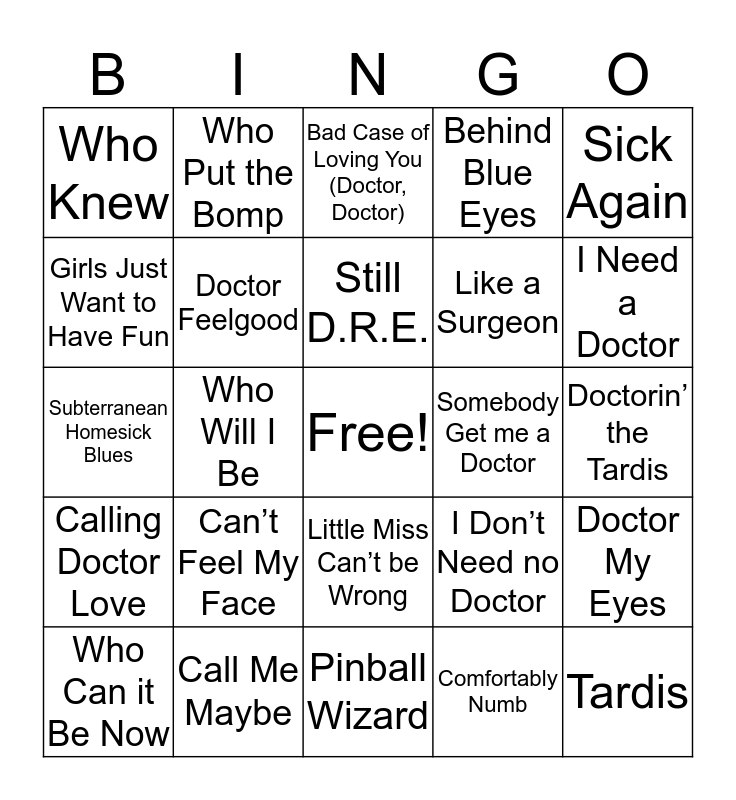 The Doctor Bingo Card