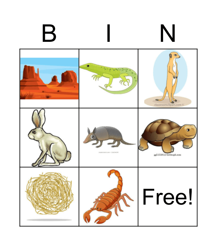 Desert Bingo Card