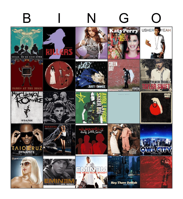2000s Music Bingo Card