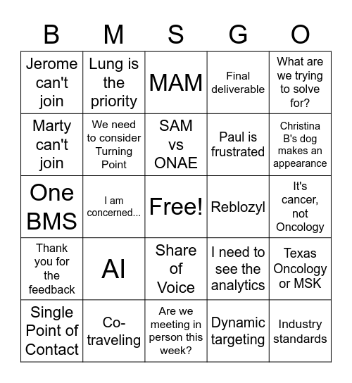 Project Pioneer Bingo Card