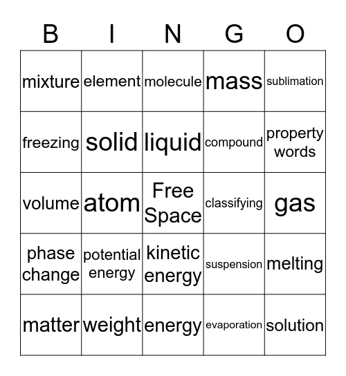 Matter Bingo Card