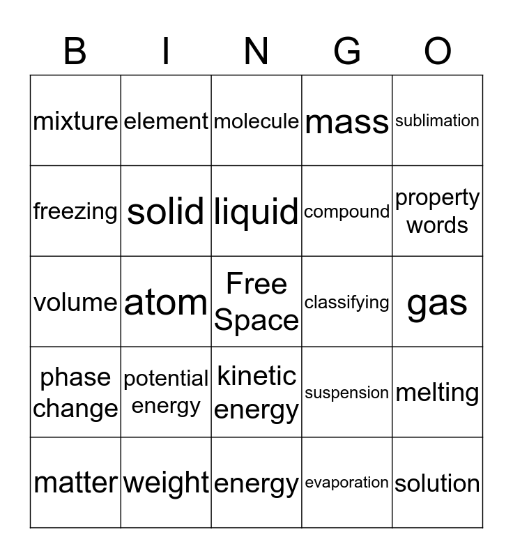 Matter Bingo Card