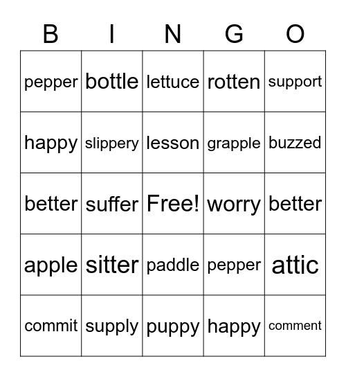 Double Consonant BINGO!!! Bingo Card