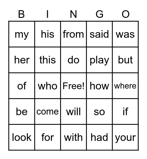 Sight Word Lists 3 and 4 Bingo Card
