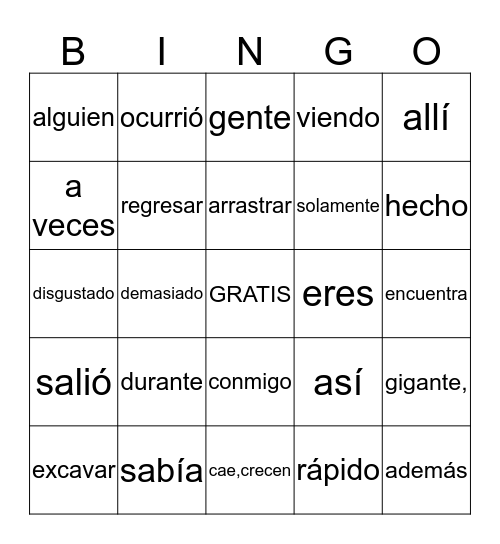 PALABRAS DE ALTA FRECUENCIA Bingo Card