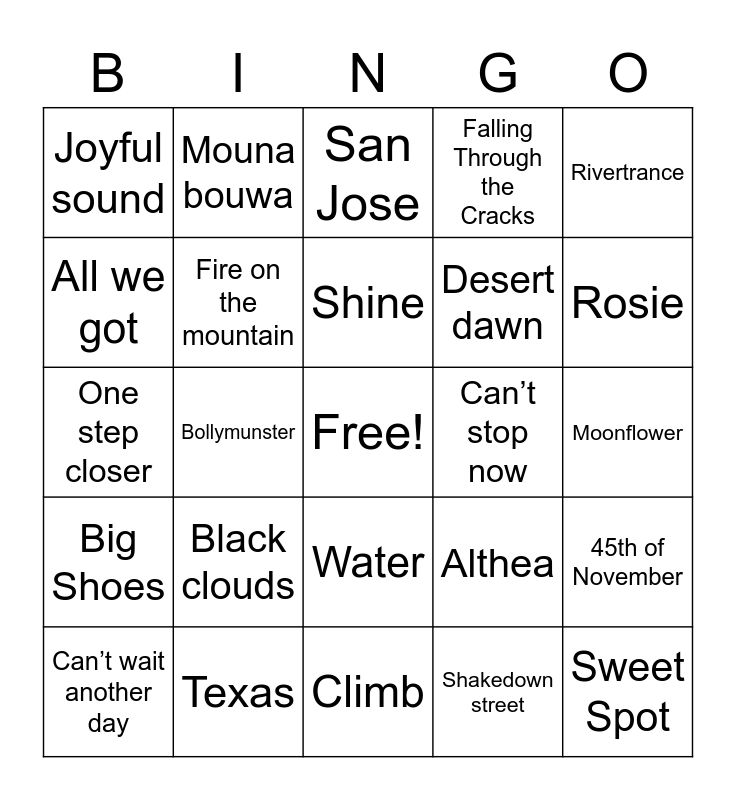 Cheese Red Rocks Bingo Card