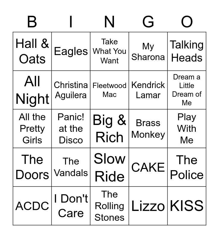 Music Bingo Card