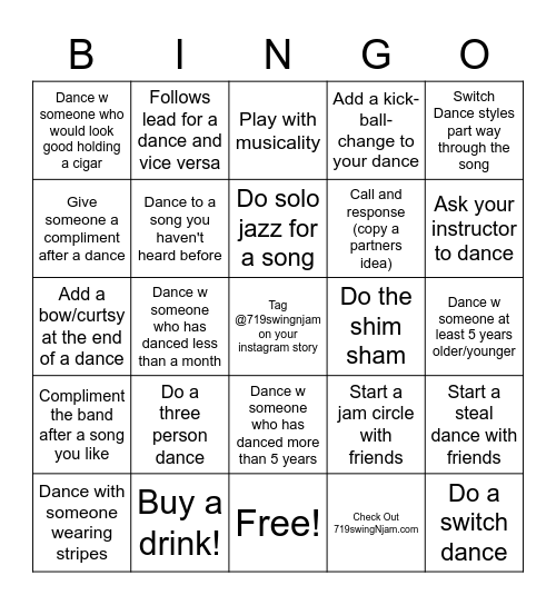 Dance Bingo Card