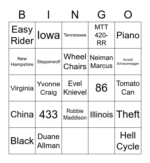 Motorcycle trivia Bingo Card