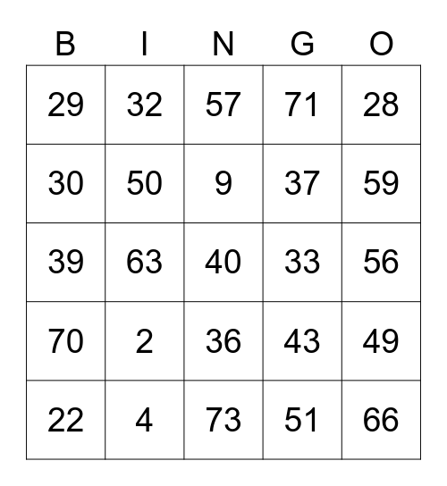 Prince Round 1 [Numbers] Bingo Card