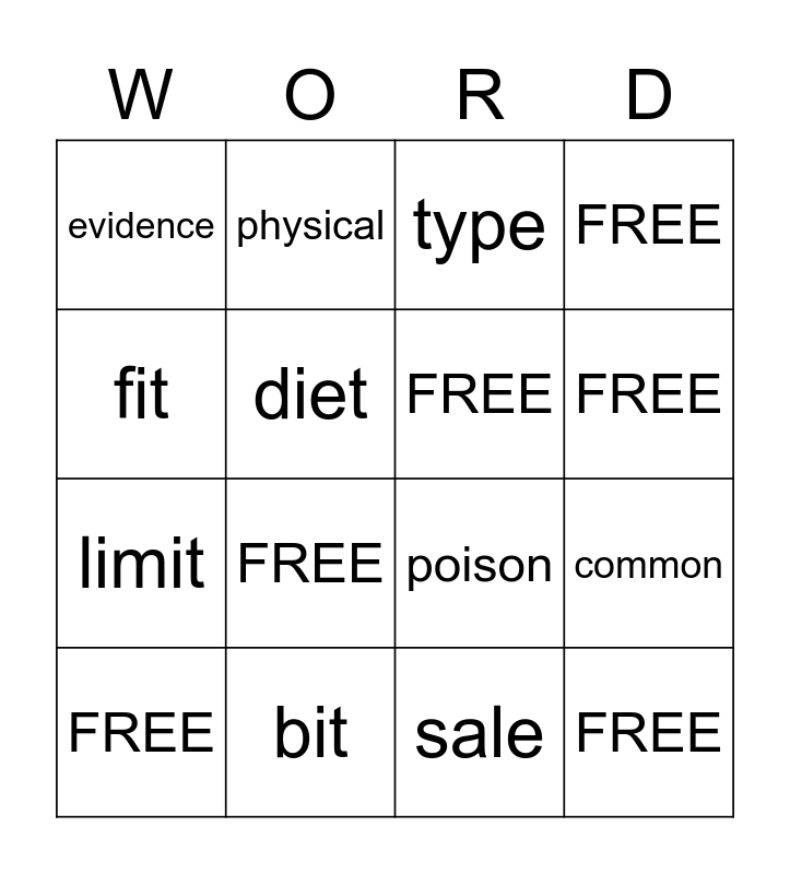 WORD LIST Bingo Card