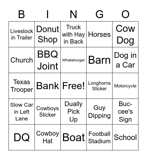 Texas Bingo Card