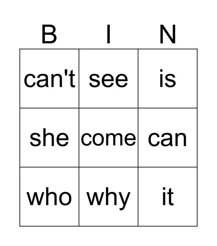 1G Bingo (Set 5) Bingo Card
