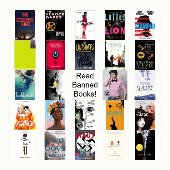 Young Adult Challenged/Banned Book Bingo Card