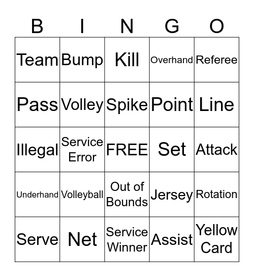 Volleyball Bingo Card