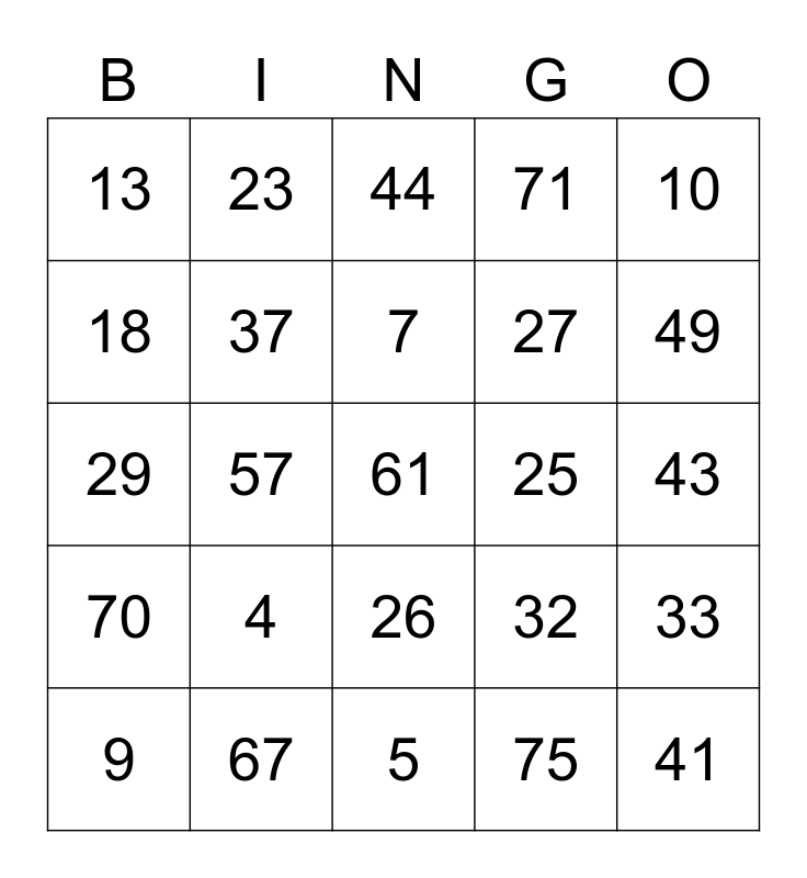 Holly's Bingo Card (Round 1) Bingo Card