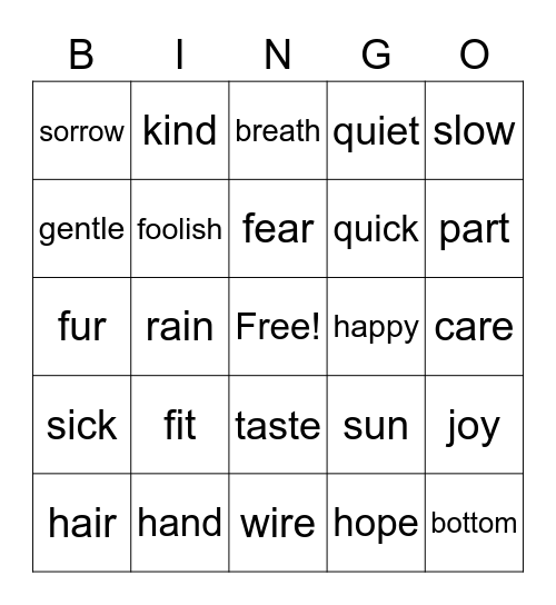 _y _ly _ful _less _ness Bingo Card